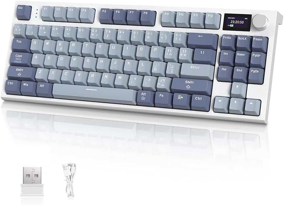 ATTACK SHARK Teclado Mecánico Español K86, RGB Teclado Inalámbrico con Led Pantalla, USB-C/2 ...