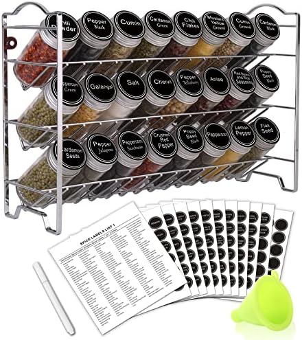 Amazon.com: AULEDIO 4-Tier Stackable Spice Rack with 24 Glass ...