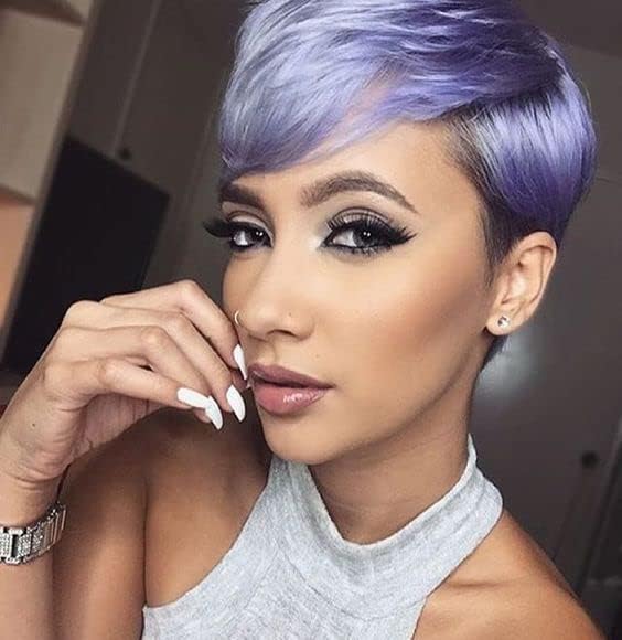 Amazon.com : Sirukou Hair Short Black Mixed Purple Wig Short Colored ...
