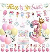 Amazon.com: JUYRLE Three Is So Sweet Birthday Decorations for Girls ...