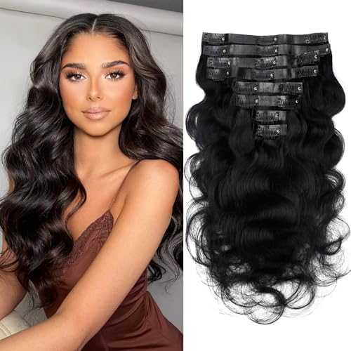 Amazon.com : 120g Body Wave Clip in Hair Extensions Real Human Hair ...