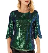 GRACE KARIN Women's Sparkle Sequin Party Blouse Tops Shimmer Glitter 3/ ...