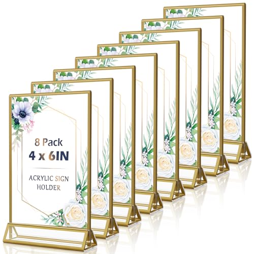 rogeramz 4x6 Acrylic Sign Holders 8 Pack Gold Table Number Holder for ...