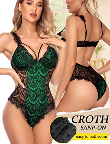 Avidlove Lingerie à l'entrejambe à boutons-pression pour femme, body en dentelle à bretelles ...