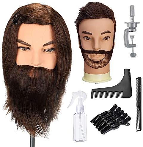 Amazon.com : Male Mannequin Head with Beard 100% Human Hair Haircut ...