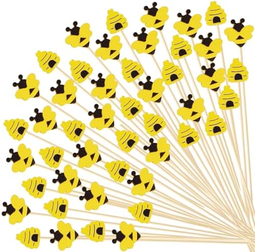 Amazon.com | Whaline 200Pcs Summer Bee Cocktail Picks Honeycomb Bee ...