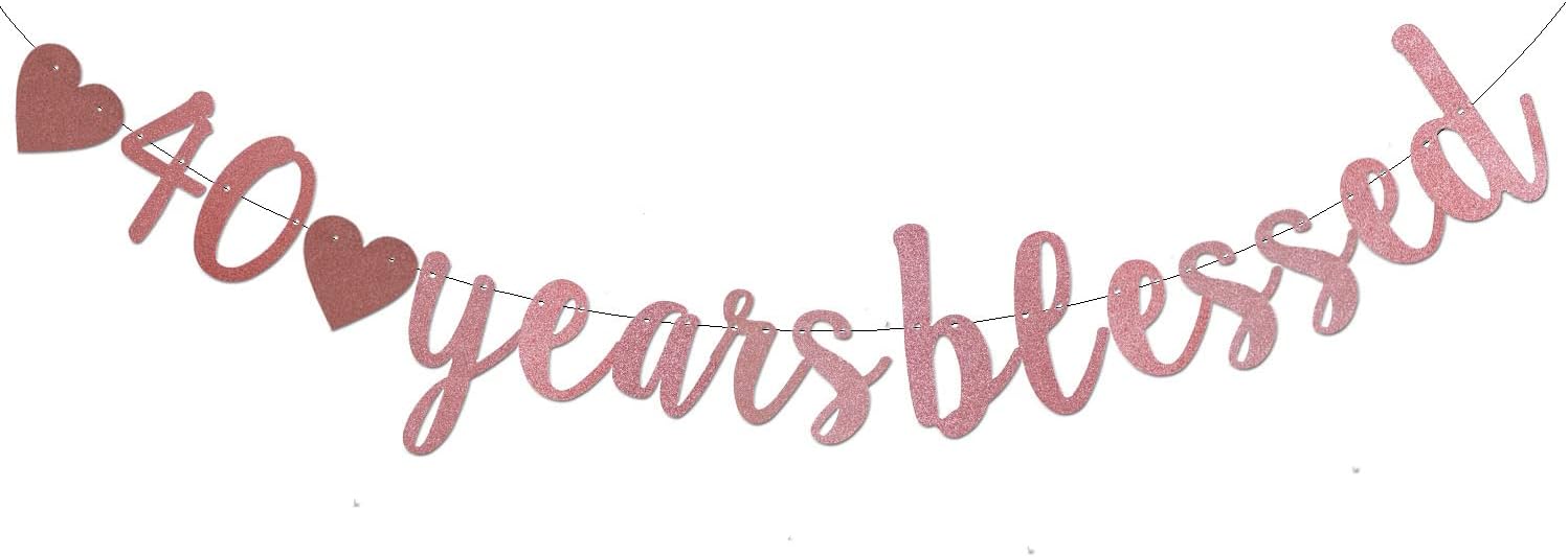 Amazon.com: 40 Years Blessed Rose Gold Glitter Paper Sign Banner for ...