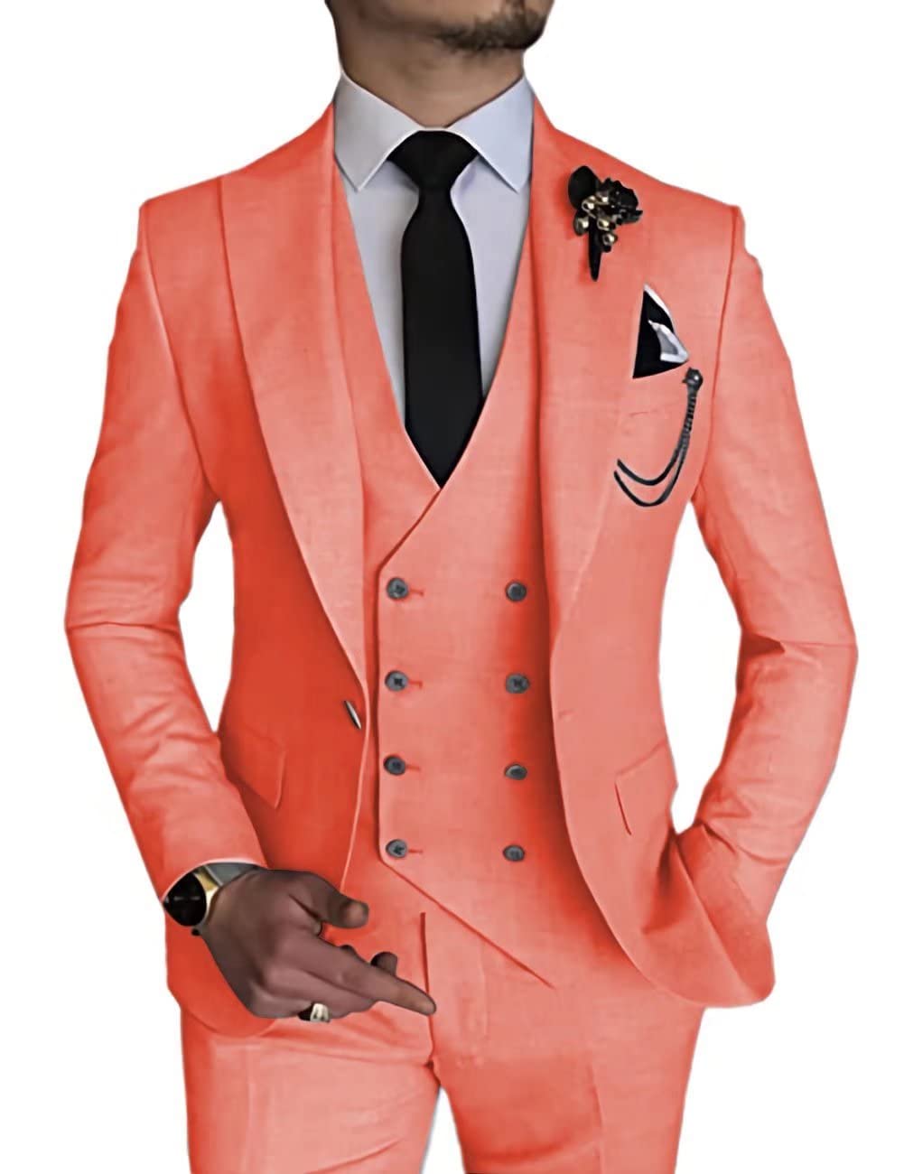 Snapklik.com : Men 3 Piece Slim Fit Coral Wedding Suit Formal Groomsmen ...