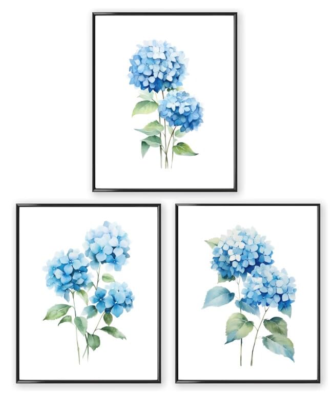 Blue Hydrangea Wall Art Prints 10x16 framed, Decor,Hydrangea Floral ...