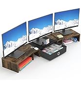 Amazon.com: YAOHUOO Dual Monitor Stand with LED Light 2 Drawers ...