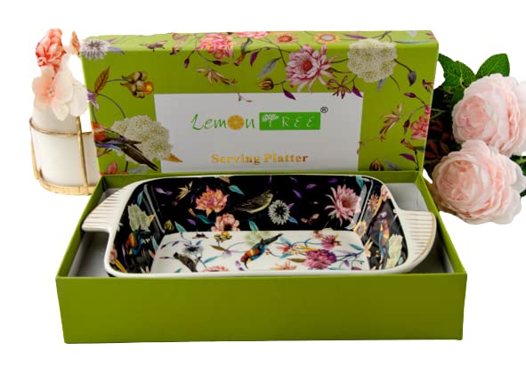 Buy Lemon Tree Ceramic Deep Rectangular Floral Print Platter Tray for ...