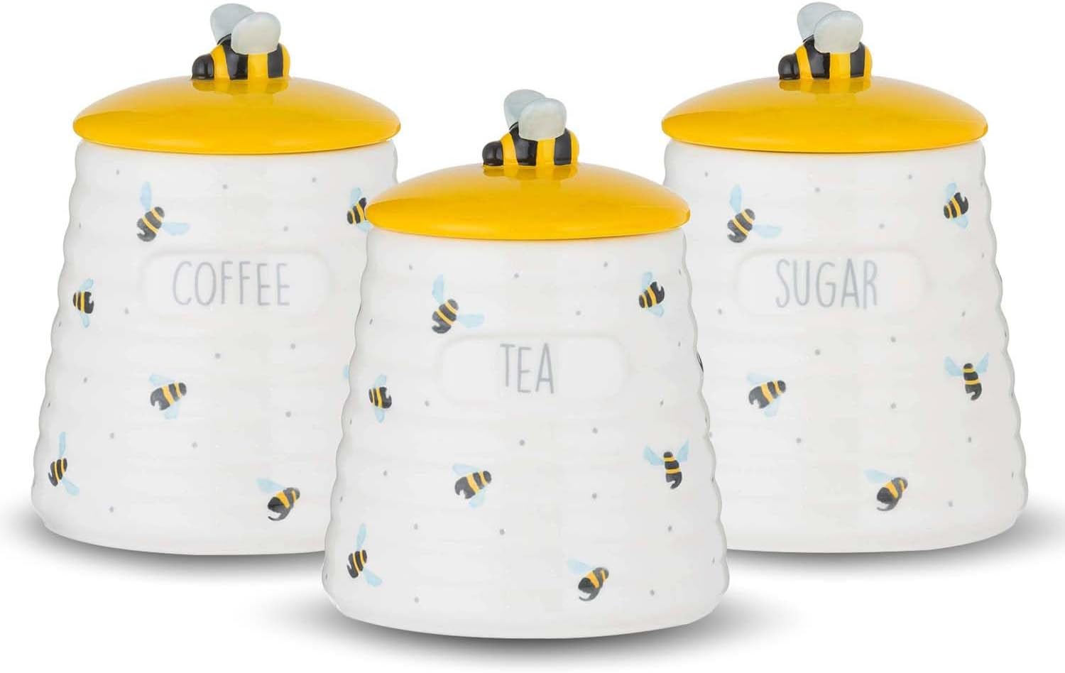 UNIQUE HOME LIVING Sweet Bee Kitchen Storage Canisters Set of 3 Ceramic ...