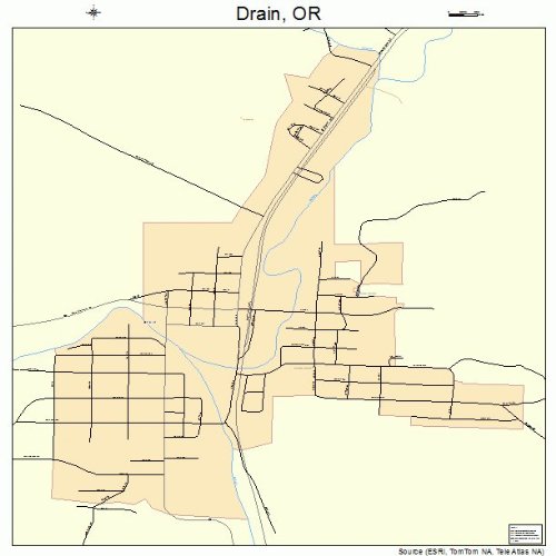 Large Street & Road Map of Drain, Oregon OR - Printed poster size wall ...