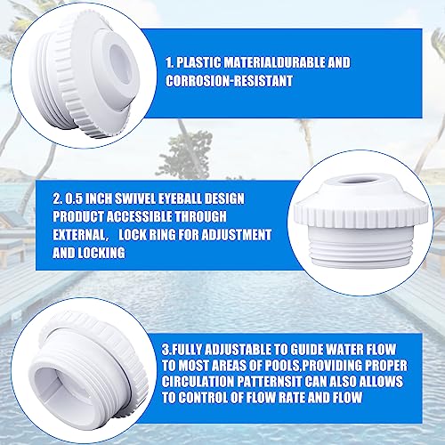 SAVITA 3pcs Pool Jet Nozzles, Practical Flow Eyeball Inlet Jet White ...