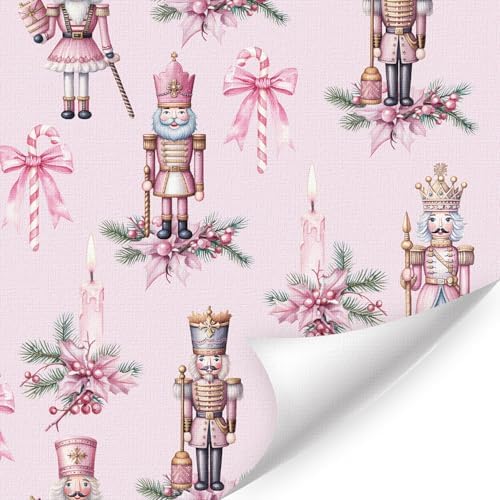 IARTTOP Pink Nutcrackers Wallpaper Peel and Stick Christmas Party Pink ...