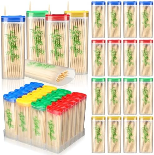Amazon.com: Qinyoung 48 Packs Travel Toothpicks Dispenser Bamboo ...