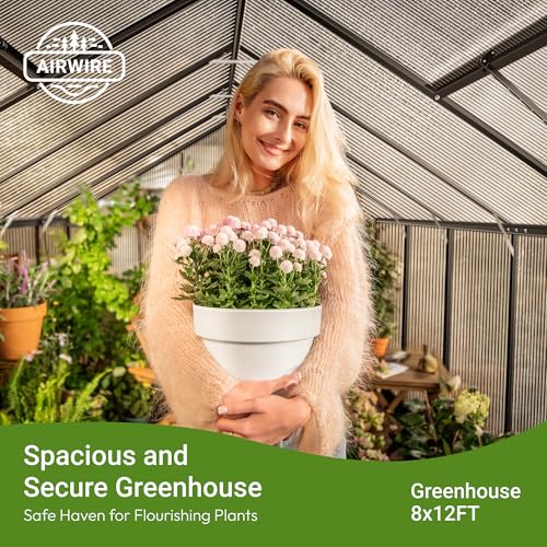 AirWire 12x8 FT Greenhouse for Outdoors, Quick Setup Polycarbonate ...