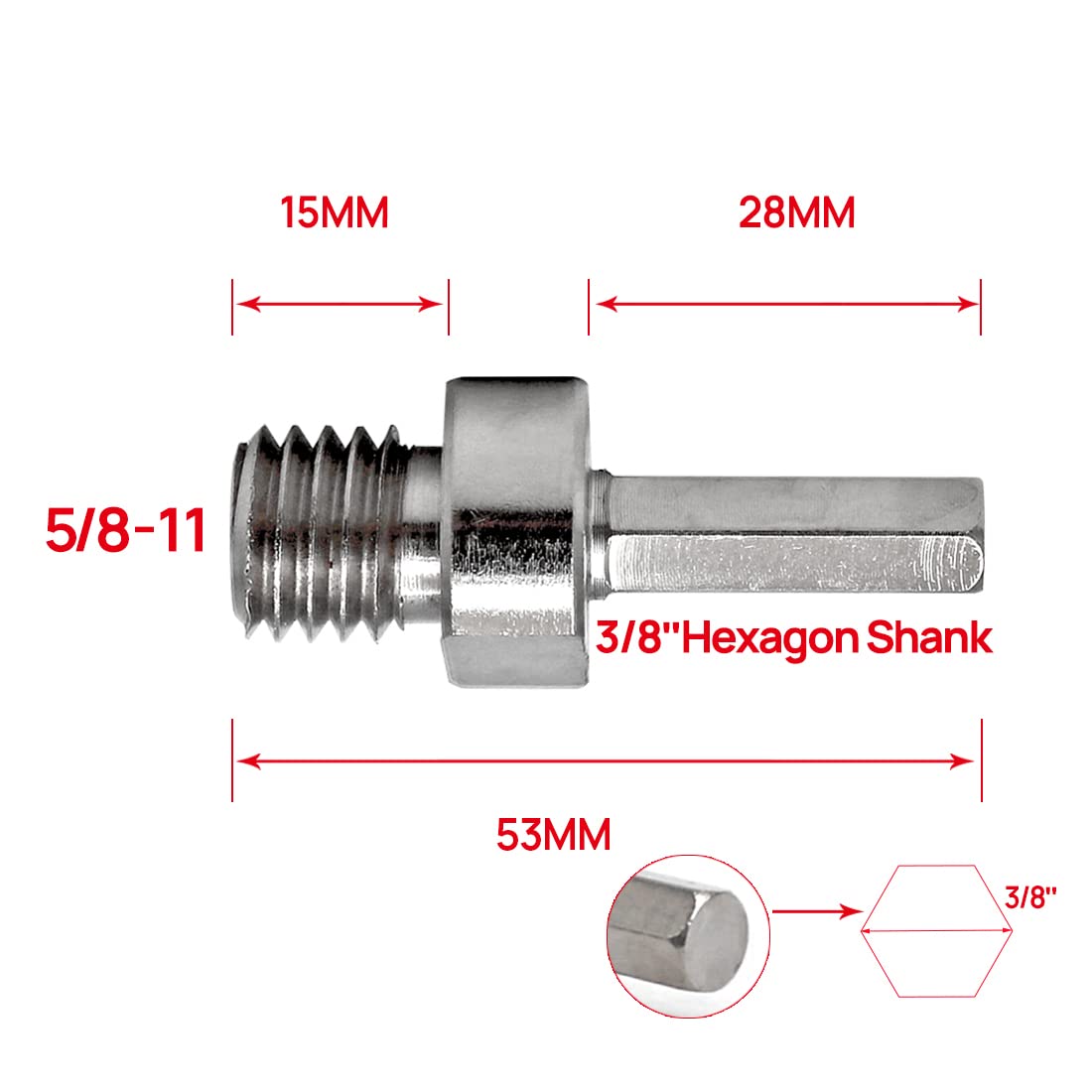 Snapklik.com : Core Drill Bit Adapter 5/8"-11 Male To 3/8" Hex Shank ...