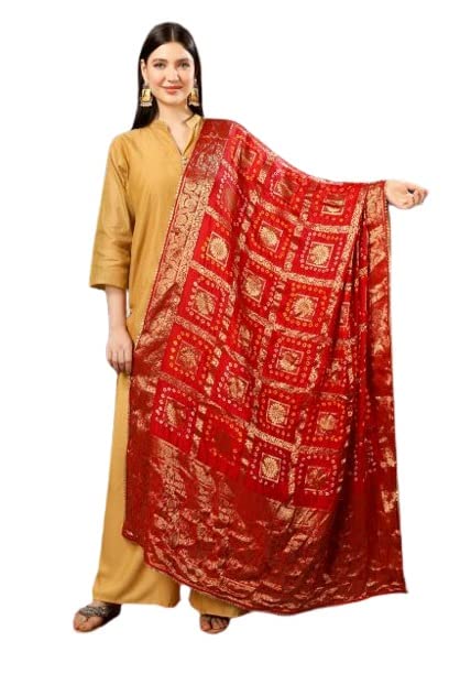 Buy A R Silk Women's Silk Gharchola Jaipuri Bhandej With Lotus Zari ...
