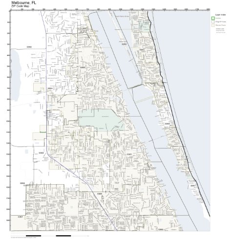 Amazon.com : ZIP Code Wall Map of Melbourne, FL ZIP Code Map Not ...