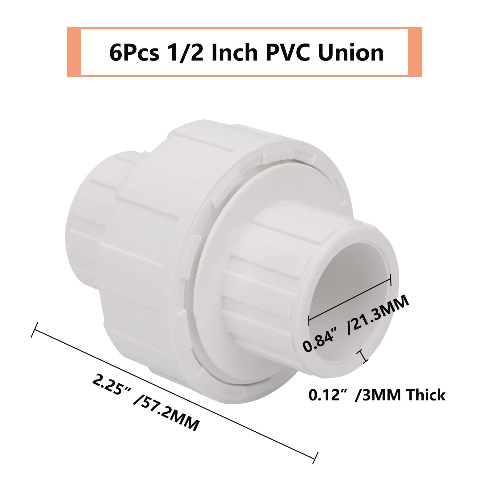 Snapklik.com : 6Pcs 1/2" PVC Union Coupling Pipe Fitting