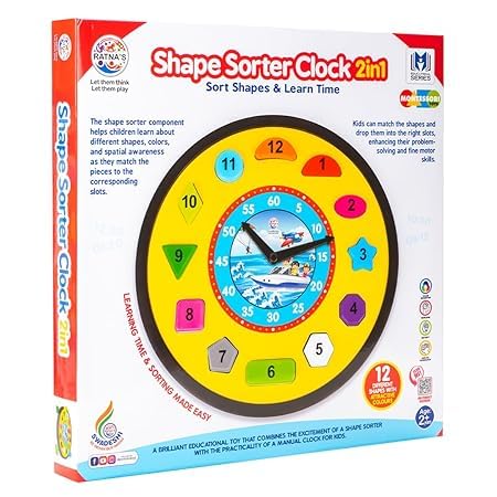 Buy KISNEY Shape Sorter Clock 2in1 Educational Clock Learning Toy Along ...