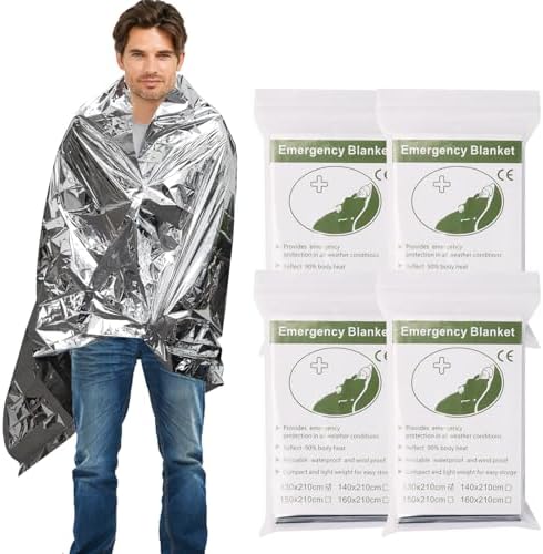 Amazon.com: 4 Pack Emergency Blanket, Premium Mylar Bankets, Thermal ...