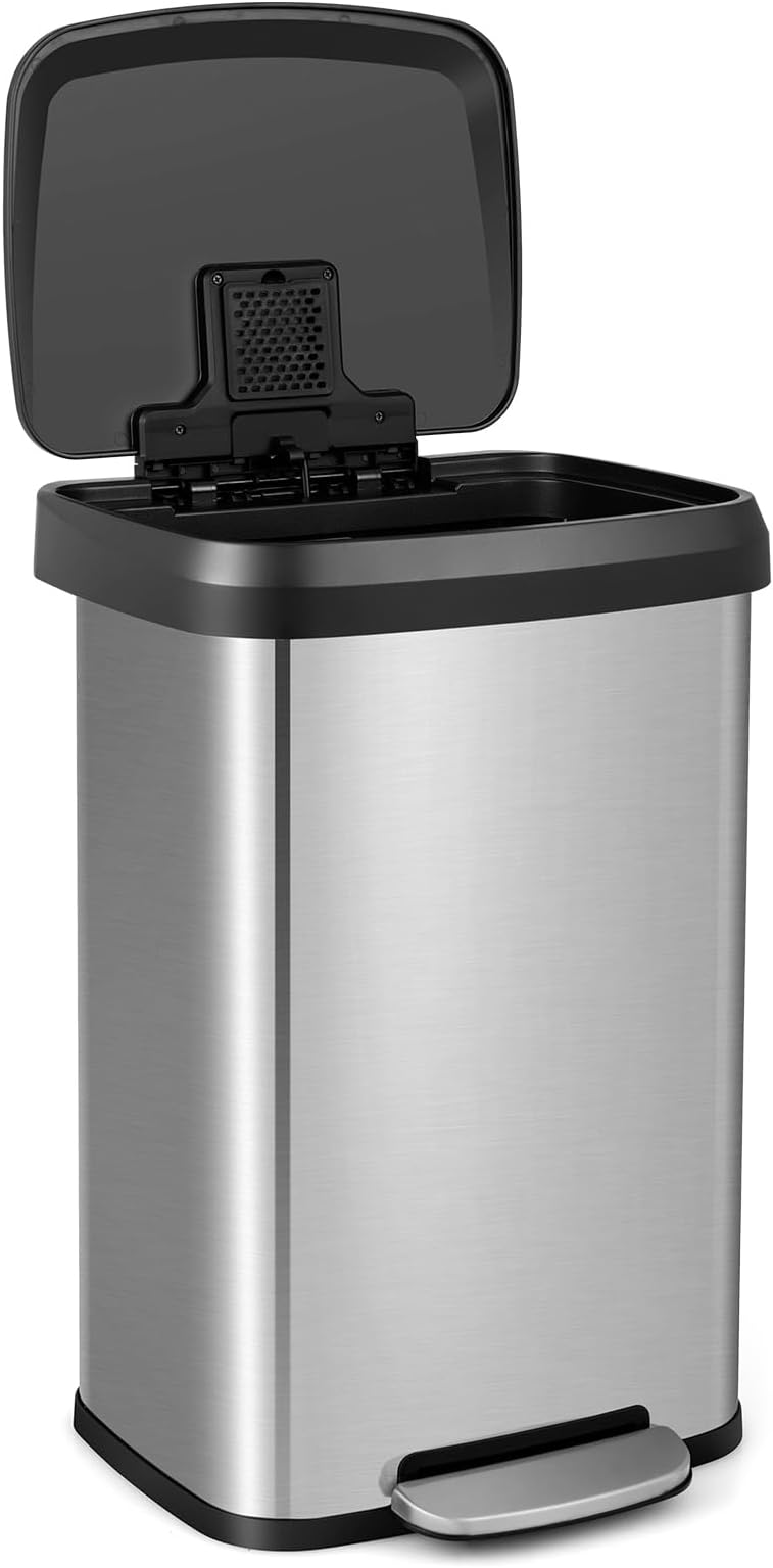 Giantex 50L Step Trash Can, Stainless Steel Garbage Bin with Soft Close ...