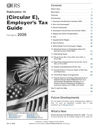 IRS Publication 15 (Circular E), Employer's Tax Guide (For use in 2026 ...