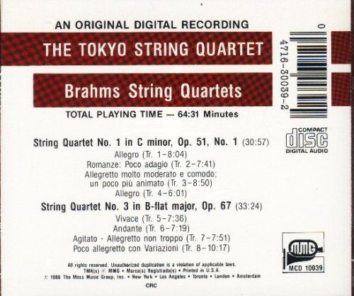 Tokyo String Quartet - Brahms String Quartets No. 1 & 3 - Amazon.com Music