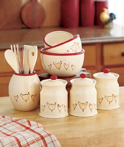 Amazon.com: Rooster & Hen Kitchen Collection Canister Set Utensil ...