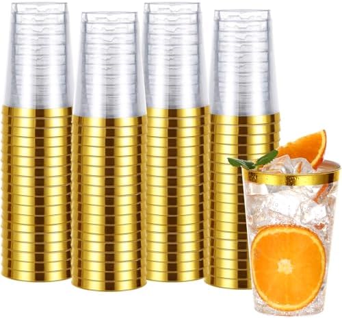 Miluoou 50 Pack Gold Rimmed Plastic Cups 12oz Clear Plastic Tumblers ...