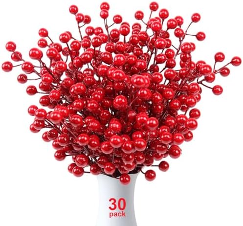 Amazon.com: Mklsit 30 Pack Artificial Red Berry Stems, 8.2 Inch ...