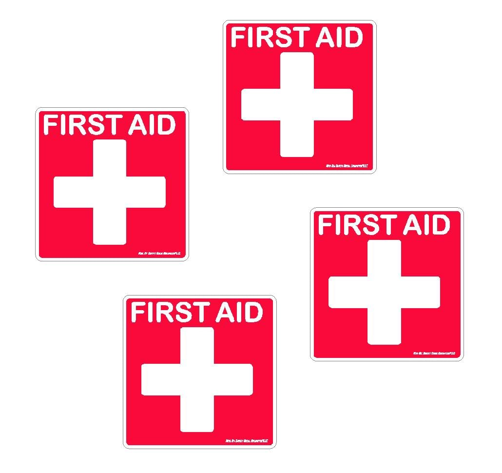 Amazon.com: 4pk First Aid Kit Cabinet Notice Square Window Label ...