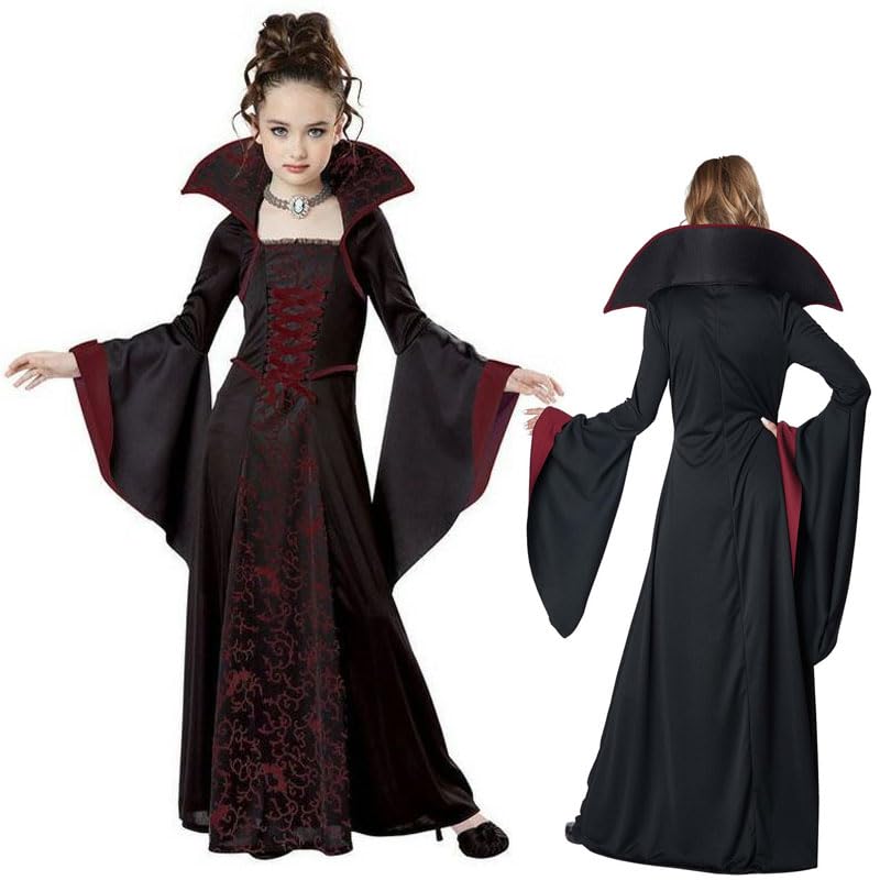 Buy Halloween Costume for Girls Retro Style Kids Witch Costume Evil ...