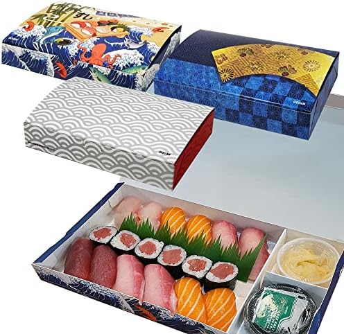 Amazon.com: Deluxe Sushi Boxes- 25 Pack | Gold Fan | 12" x 5.5" x 1.5 ...