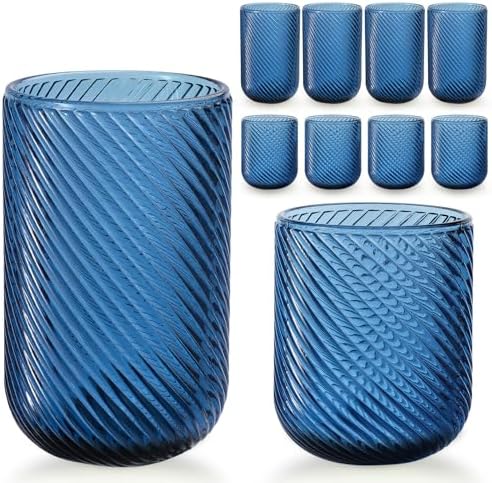 Amazon.com: WeirdUncle Set of 8 Ribbed Glassware,4 Highball Glasses ...