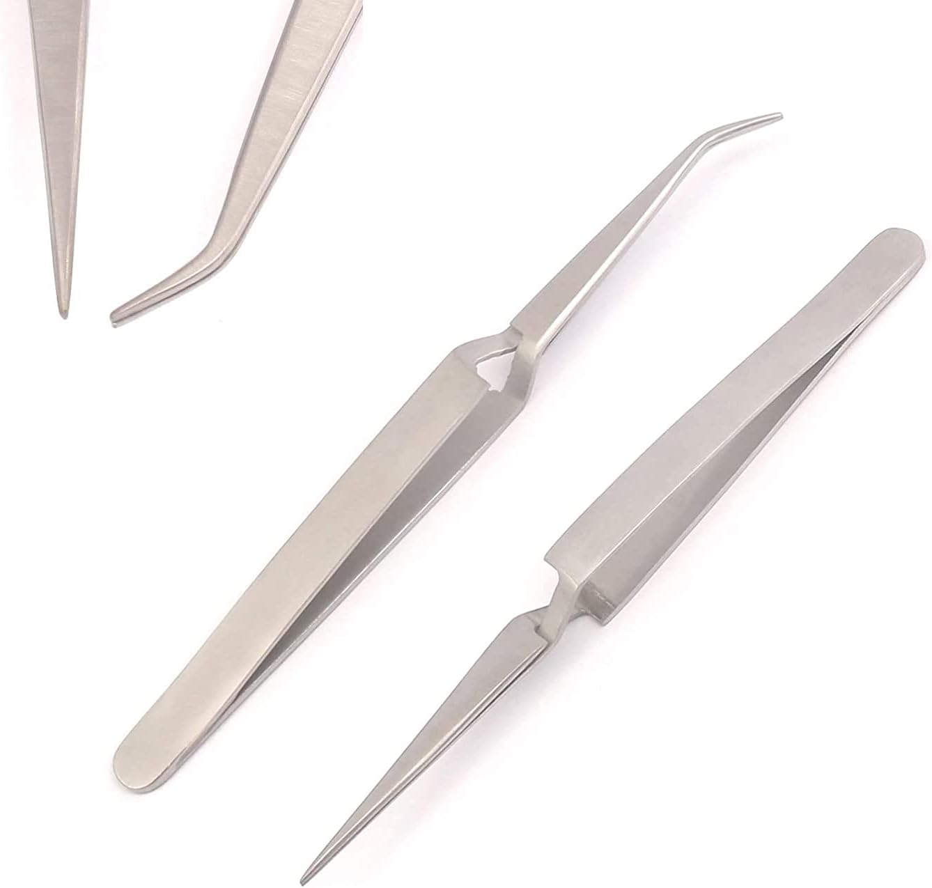 Amazon.com: Cross Lock Tweezer Set Of 2 Bent & Straight Self Closing ...