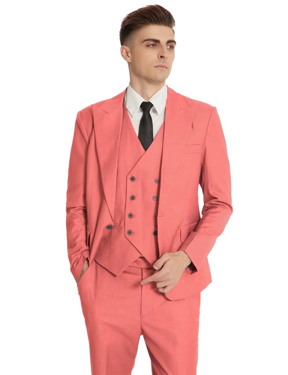 Snapklik.com : Men 3 Piece Slim Fit Coral Wedding Suit Formal Groomsmen ...