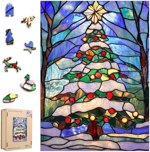 Amazon.com: Mocfesk 498 Pieces Christmas Tree Wooden Puzzles, Colorful ...