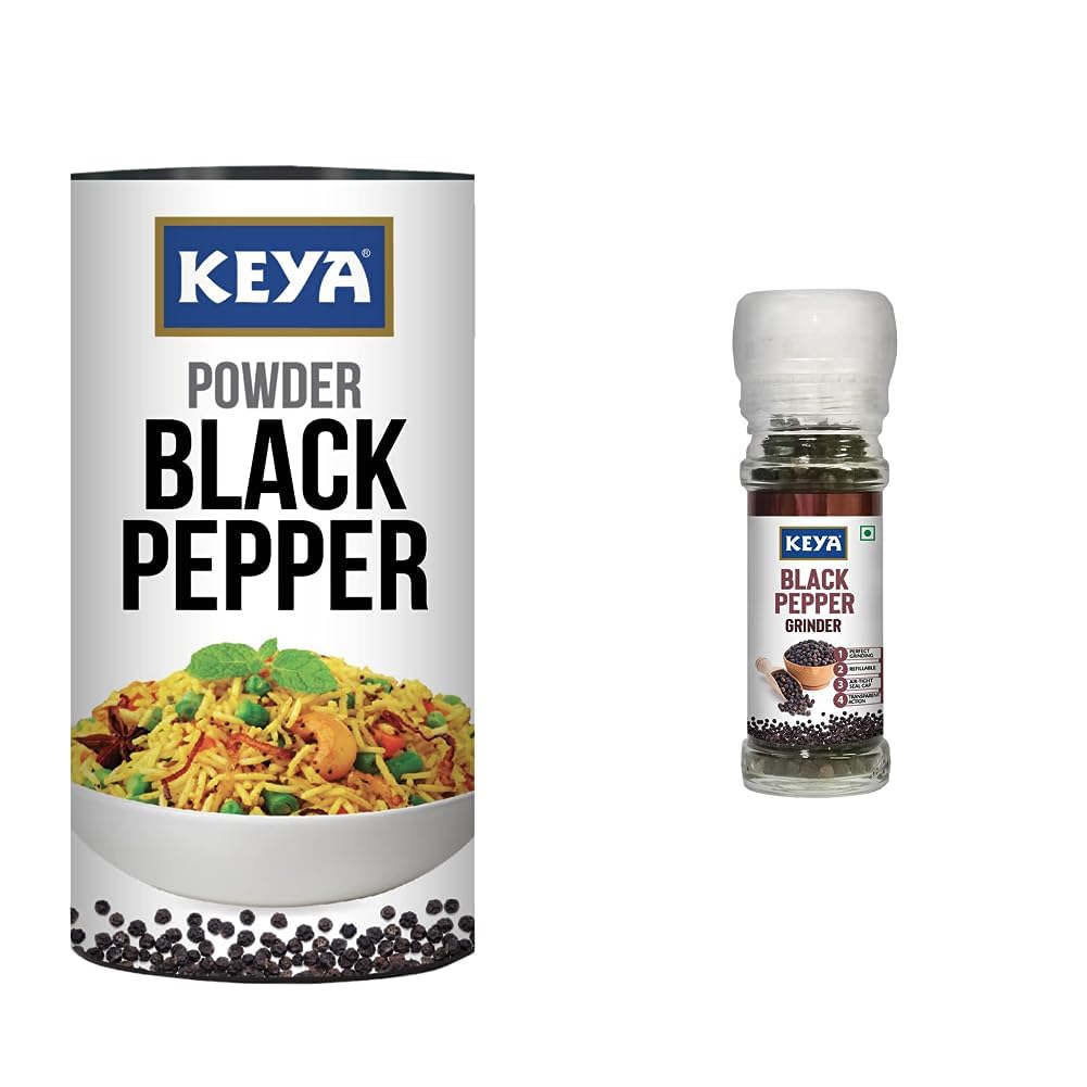 Keya Malbar Black Pepper Powder, 100g Canister & Keya Black Pepper ...