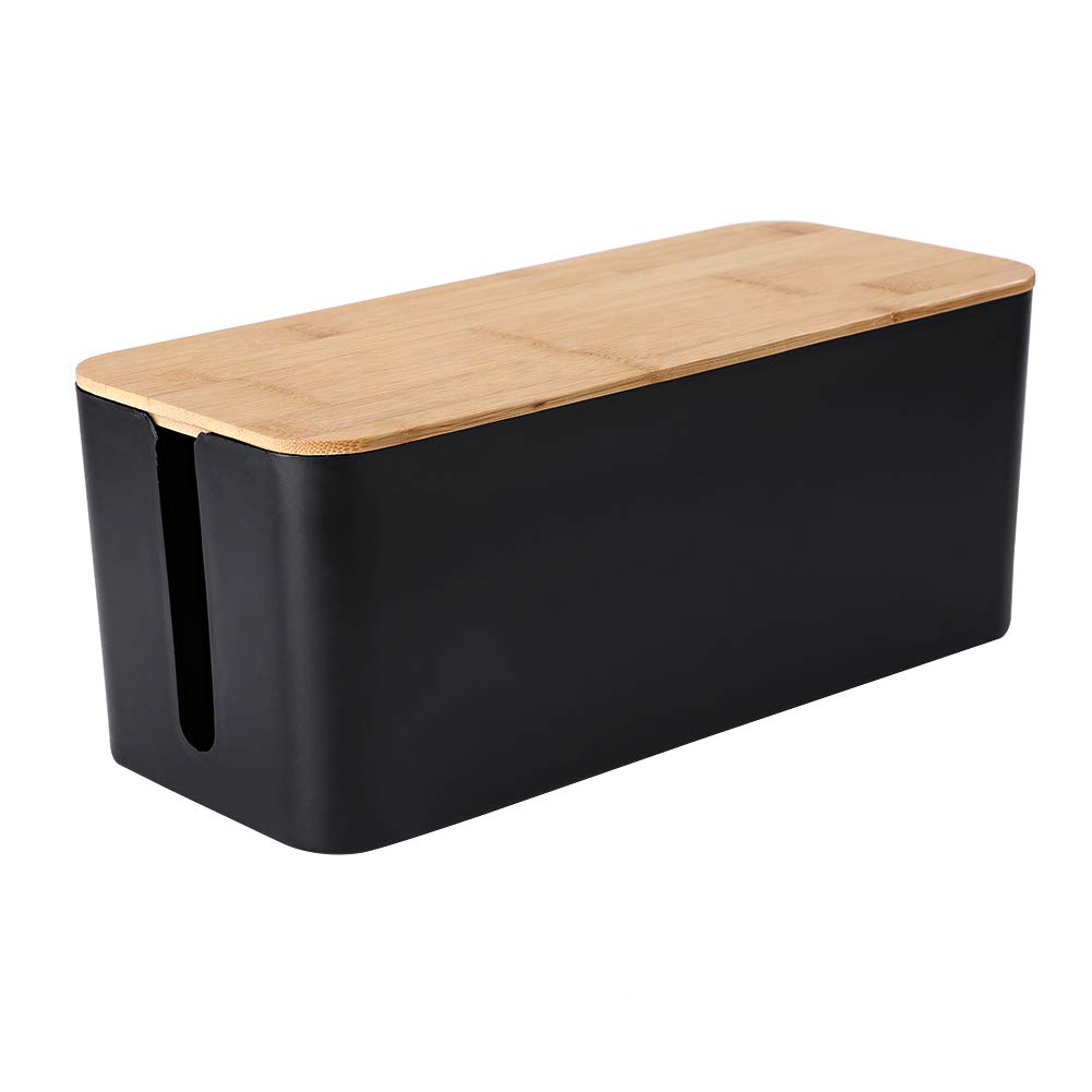 PowerKing Cable Management Boxes Organizer, Bamboo Lid, Large Storage ...