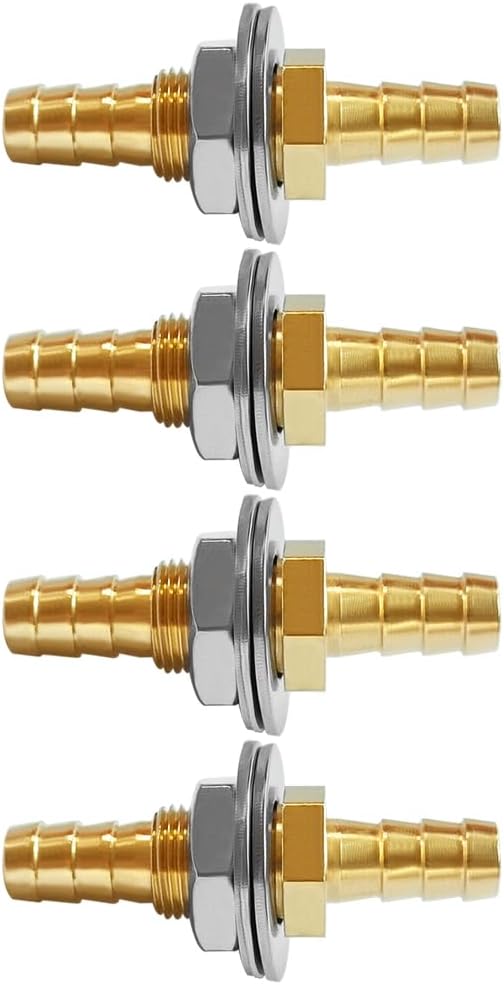 Uenede 4PCS Brass Straight Barb Bulkhead Fitting 3/16"OD Barb Thru-Bulk ...