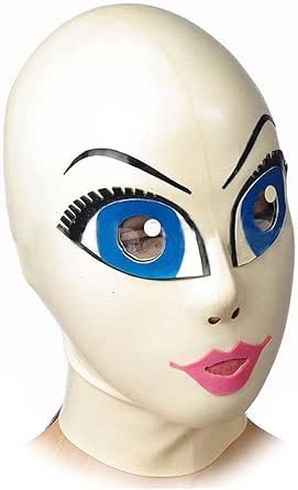 Amazon.com: Latex Hood Mask Cosplay White and Colors Trim Masquerade ...