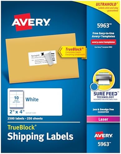 Avery Shipping Labels for Laser Printers with TrueBlock Technology, 3.5 ...
