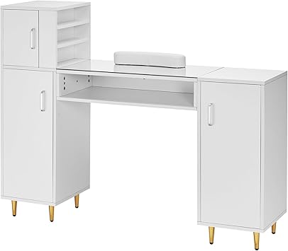 Amazon.com: VEVOR Manicure Table, Glass Top Nail Tech Desk, Makeup ...