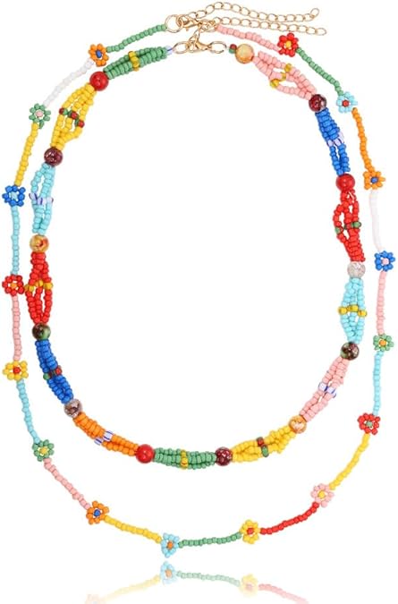 Amazon.com: INNERDIVA Colorful Beaded Necklace Boho Rainbow Beaded ...
