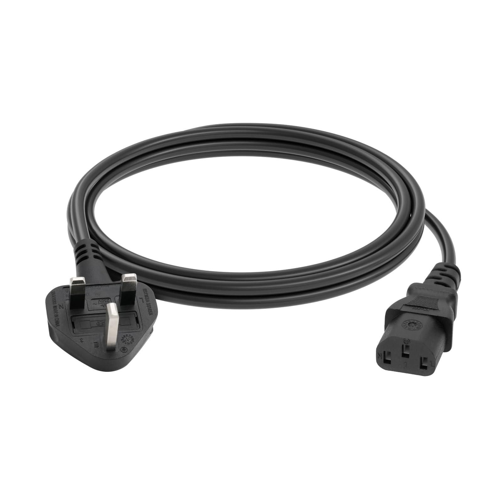 FIRMERST 2 Metre UK PC Power Cable 3 pin IEC320 C13 to BS 1363,Black ...