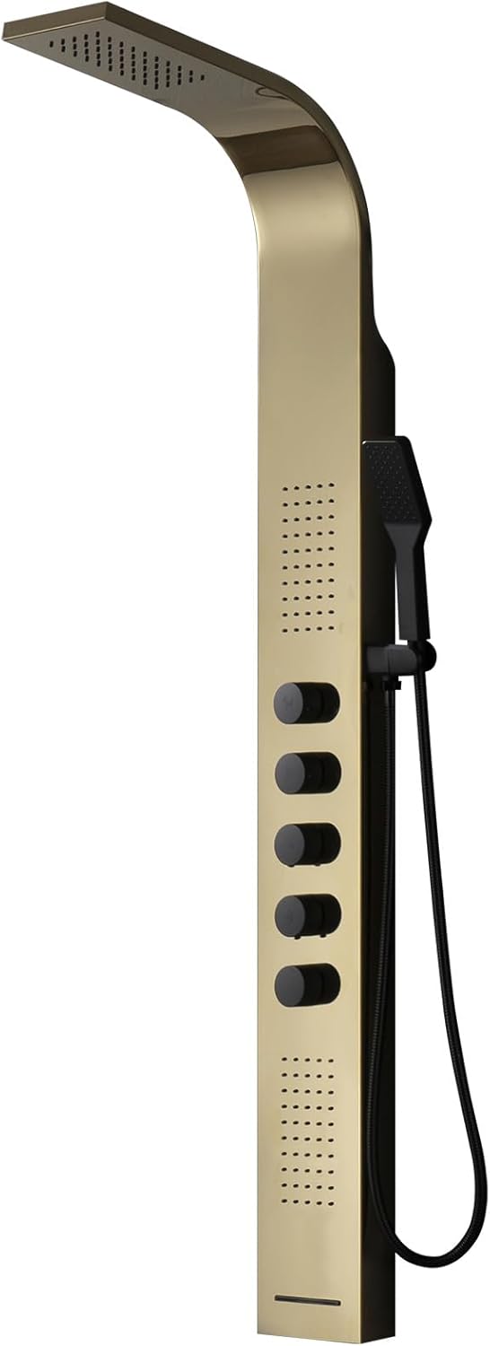 BWE Shower Panel Polished Gold Multifunction Shower Panel System with ...
