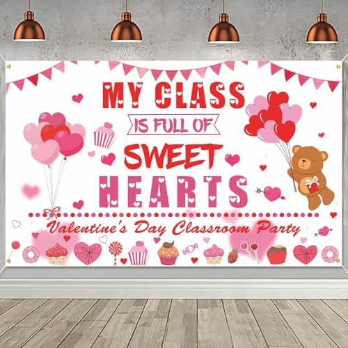 Amazon.com : My Class is Full of Sweethearts Backdrop Banner Valentine ...